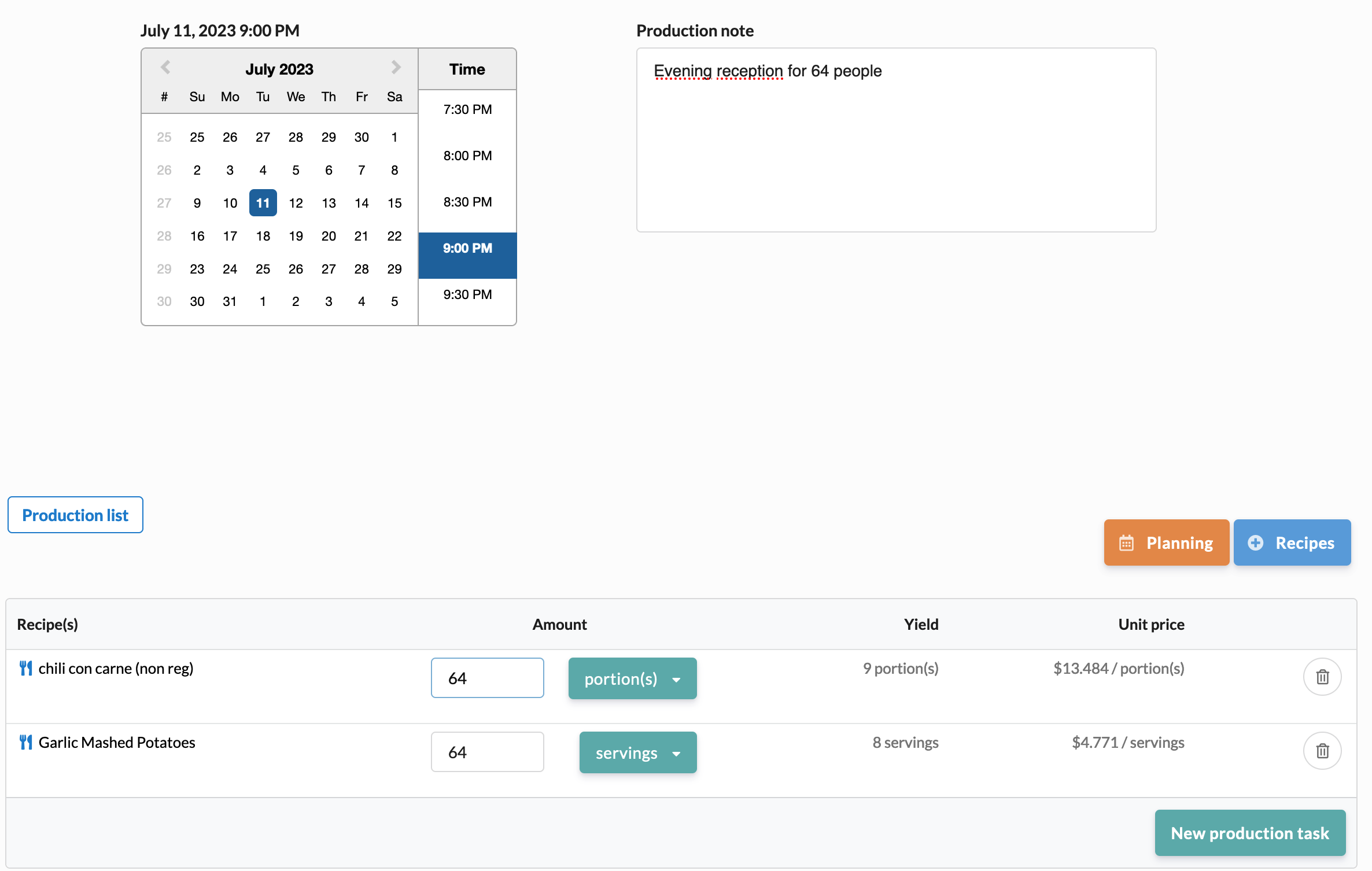 Restaurant production planning (tasks) - Ratatool